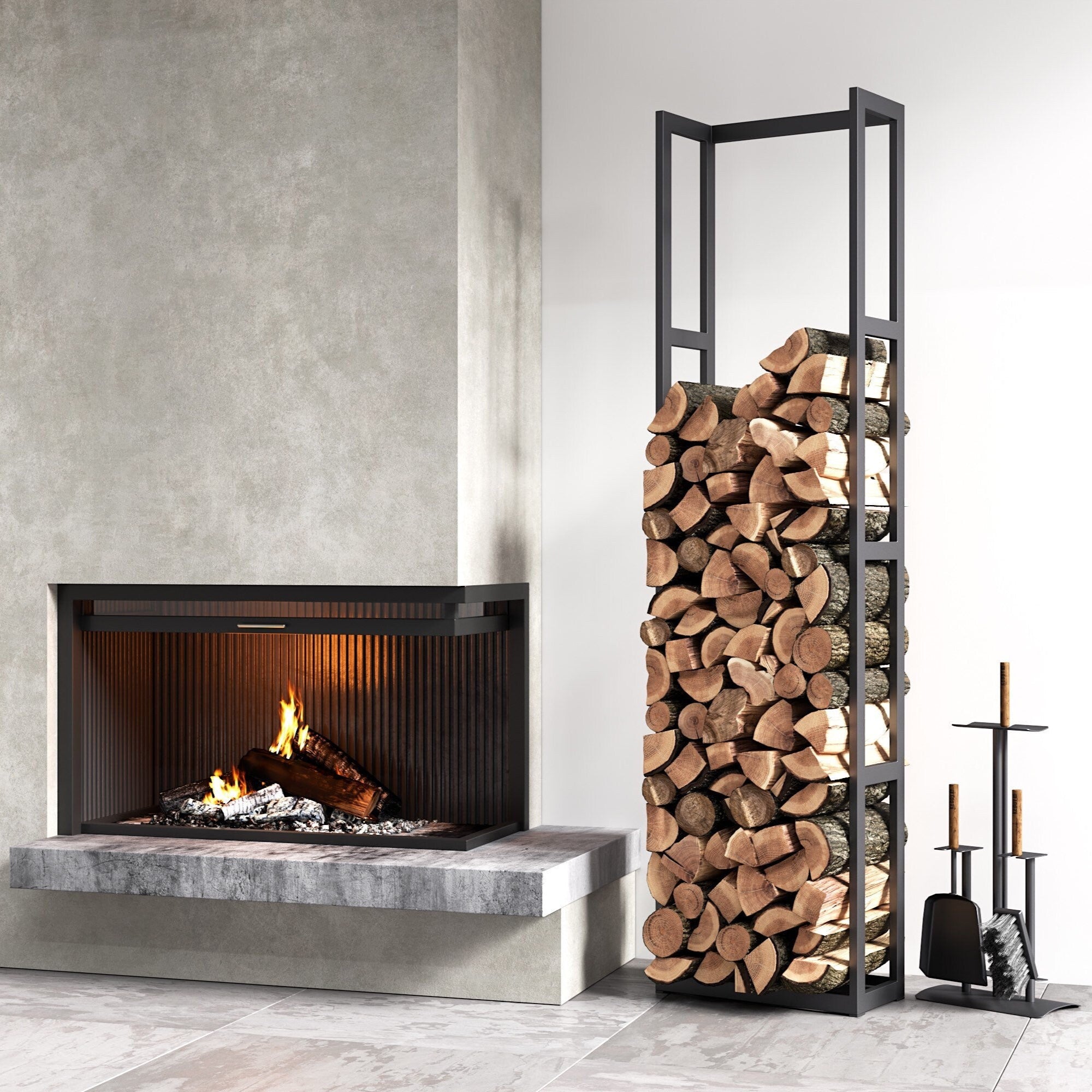 Large Modern Metal Indoor Firewood Rack – Gjsteelandwood